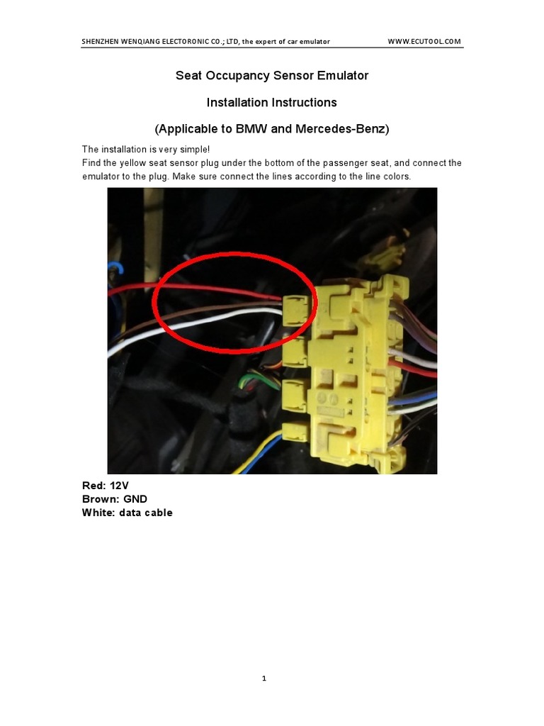 Seat Occupancy Sensor Emulator Installation Instructions (Applicable To ...