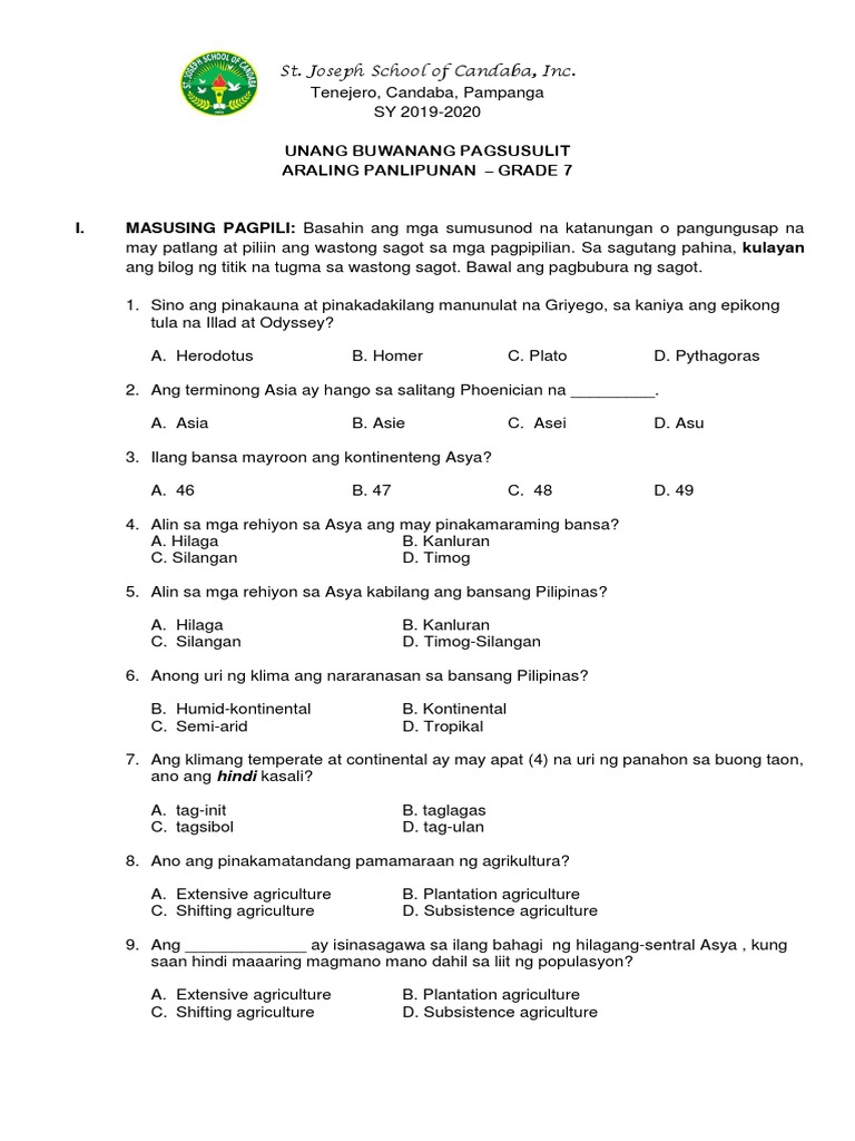 Grade 7 - AP 1st Quarter | PDF