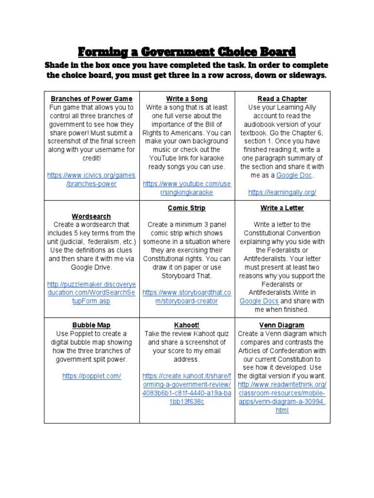 Forming A Government Choice Board 1 | PDF