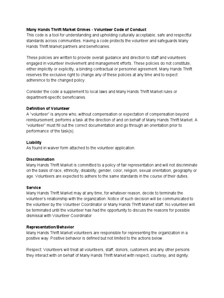 Volunteer Code of Conduct | PDF | Volunteering | Discrimination