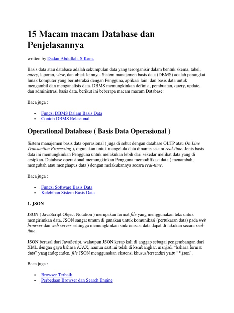15 Macam Macam Database Dan Penjelasannya | PDF