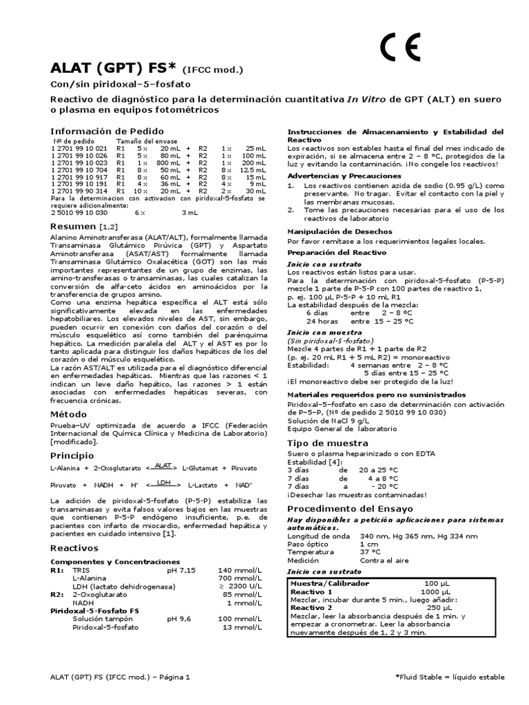 ALAT (GPT) FS - Determinación cuantitativa de GPT | PDF | Biomoléculas | Enzima