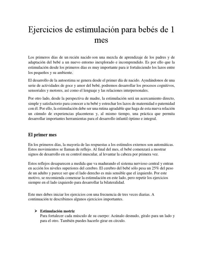 Ejercicios De Estimulación Para Bebés De 1 Mes Pdf Cerebro