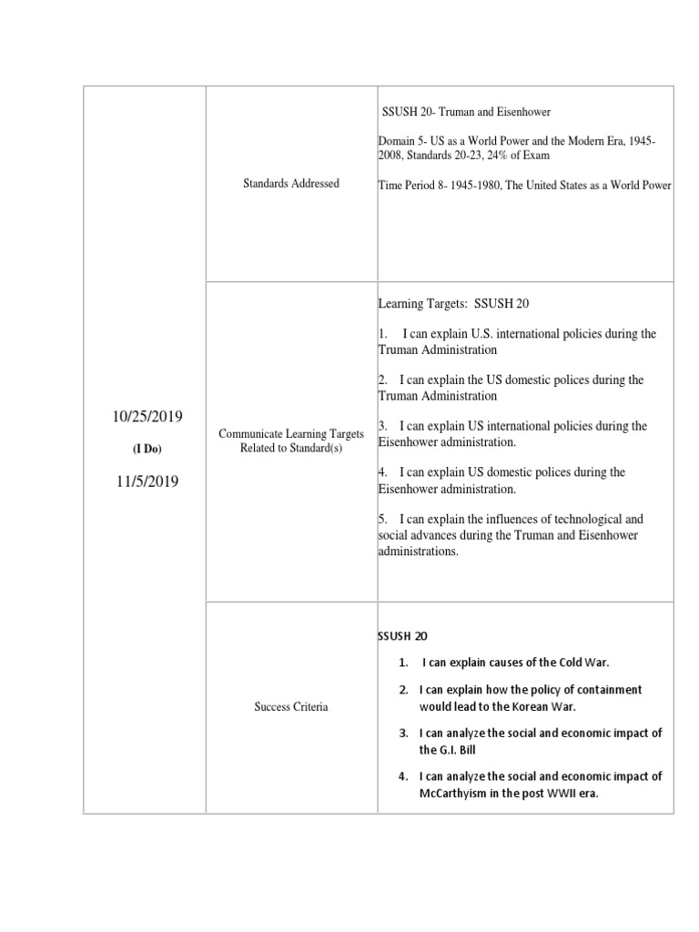Apush Lesson Plan Ssush 20 - TP 8 Truman and Ike | PDF | Dwight D ...