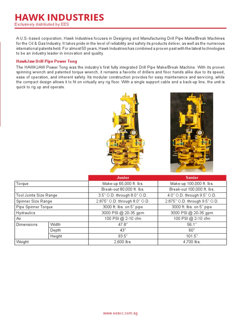 Hawk Industries: Hawkjaw Drill Pipe Power Tong | PDF | Drill | Pipe ...