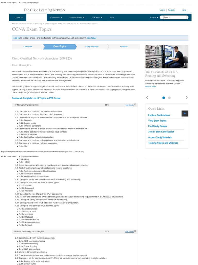 Ccna Exam Topics | PDF | Cisco Certifications | Routing