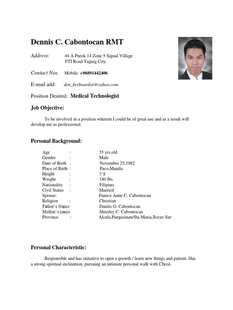 CV Dennis C. | PDF | Medical Laboratory | Clinical Medicine