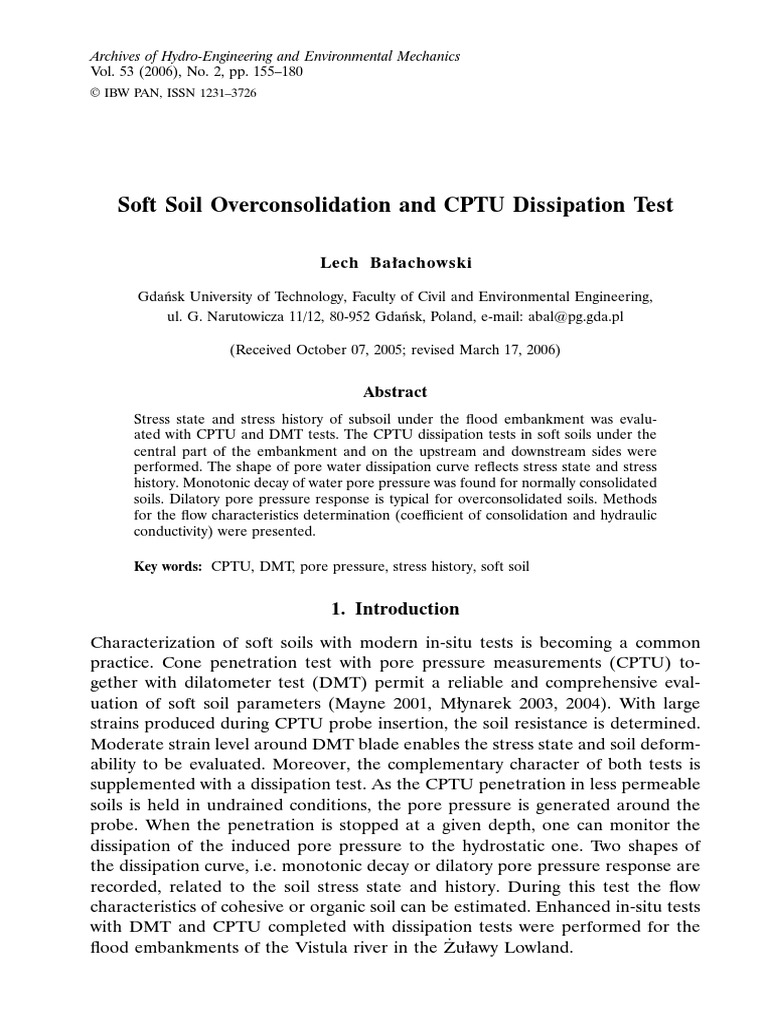 Soft Soil Overconsolidation and CPTU Dissipation Test: © IBW PAN, ISSN ...