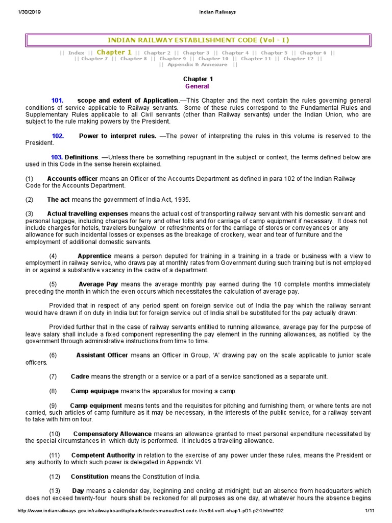 Indian Railways Establishment Code (Vol. I) PDF | PDF | Government Of ...