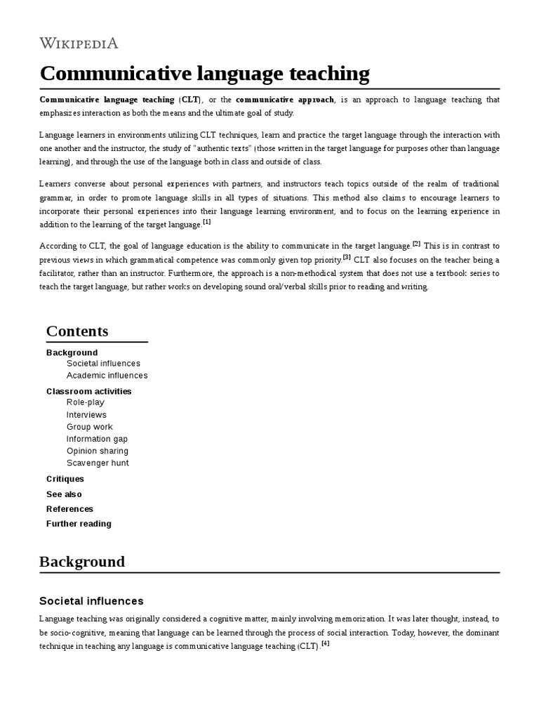 Communicative Language Teaching | PDF | Behavior Modification ...