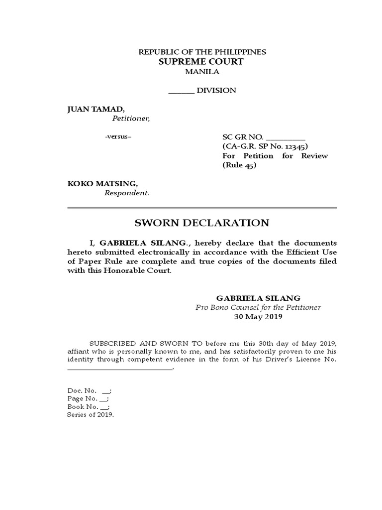 Sworn Declaration: Supreme Court | PDF