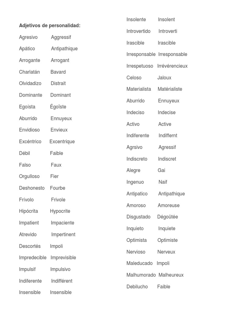 Adjetivos de Personalidad | PDF | Peluquería | Peinado