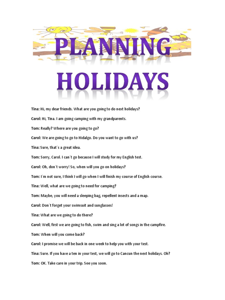 Conversation About Planning Holidays Fun Activities Games Reading ...