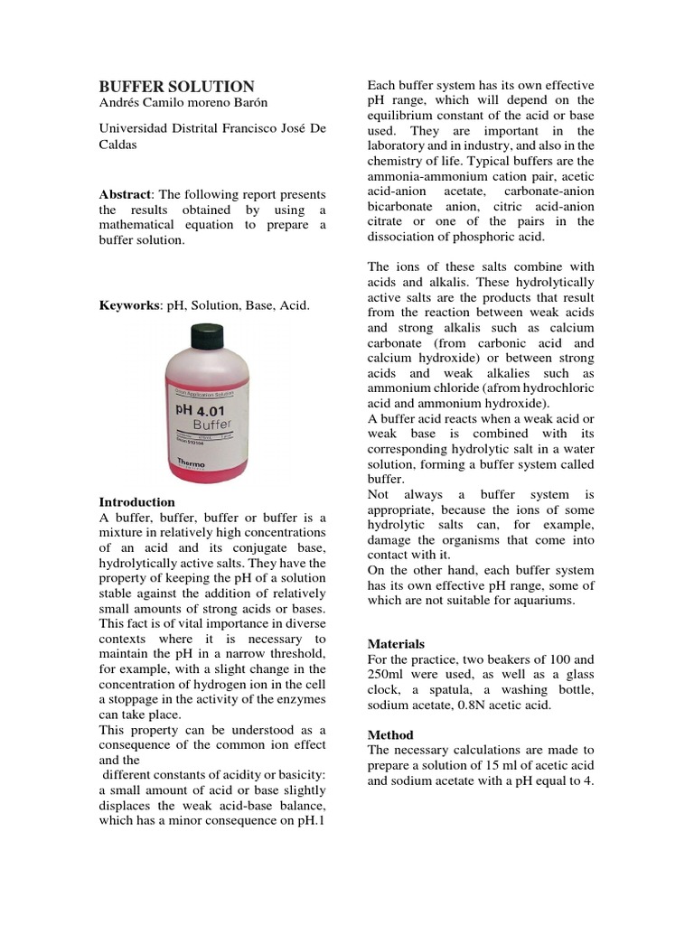 Buffer Solution: Abstract: The Following Report Presents | PDF | Buffer Solution | Acid