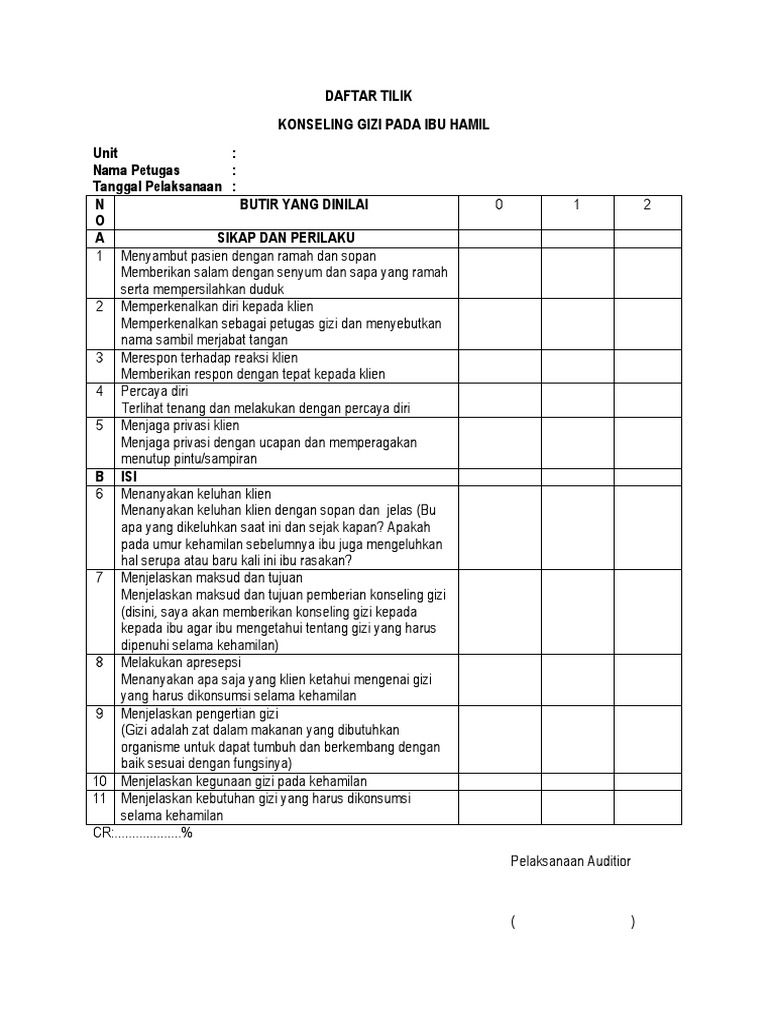 Daftar Tilik Konseling Gizi Bumil | PDF | Kesehatan Holistik | Sains & Matematika