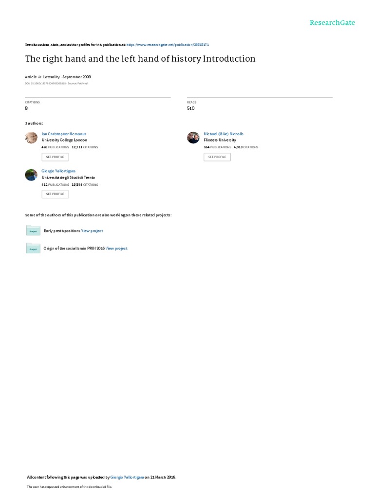 The Left Hand of History: An Introduction to Handedness Asymmetries in ...