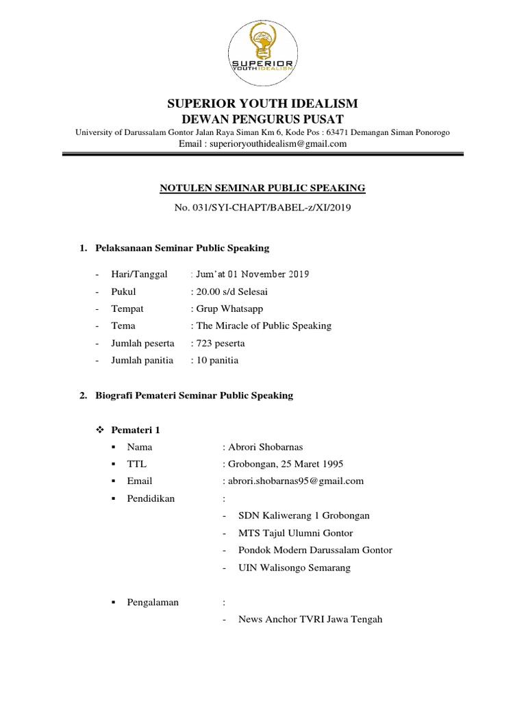 Notulen Seminar Public Speaking | PDF | Karier & Perkembangan
