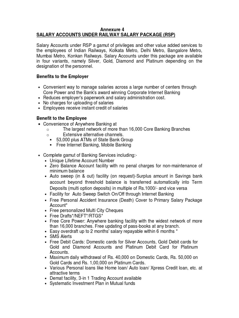 Annexure 4 Salary Accounts Under Railway Salary Package (RSP) | PDF ...