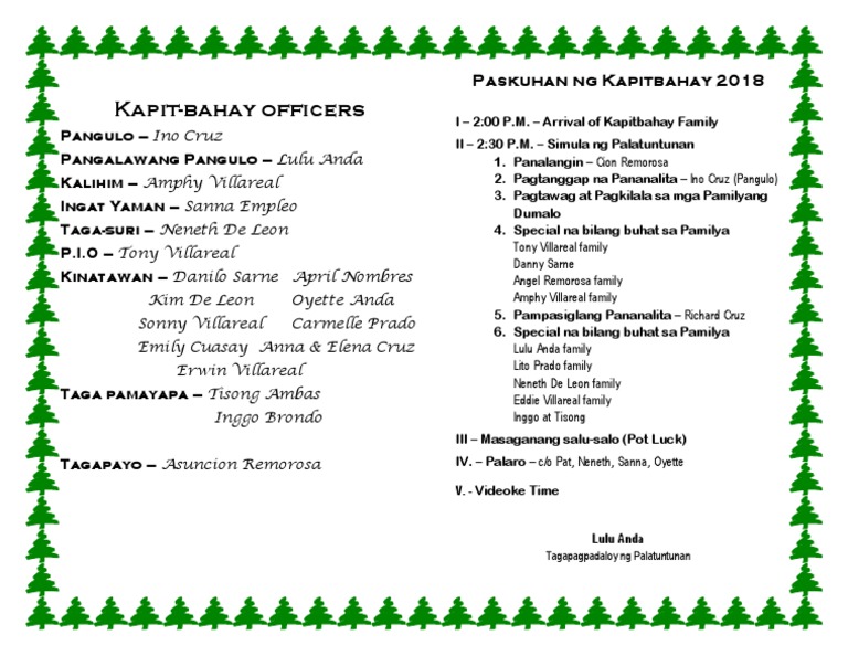 Kapit-Bahay Officers: Pangulo - Pangalawang Pangulo - Kalihim - Ingat ...