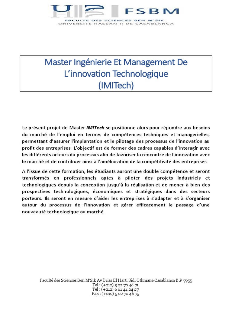 Master IMITech : Ingénierie et Innovation | PDF