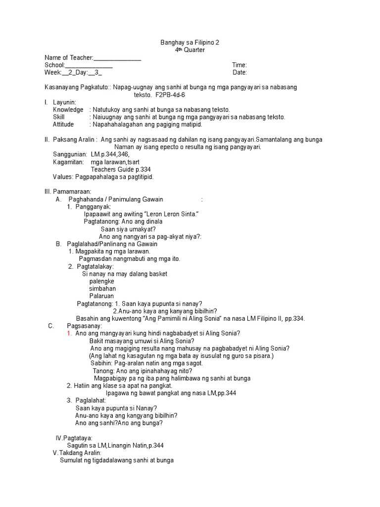 Banghay Sa Filipino 2 | PDF