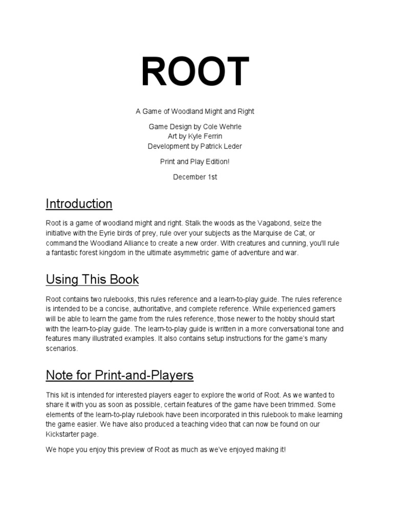 Root: A Game of Woodland Might and Right Print and Play Rules | PDF ...