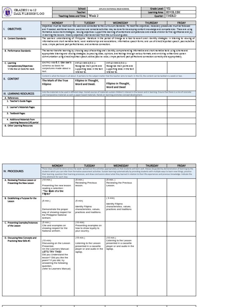 DLL - 3rd QRTR - Week 2 | PDF | Learning | Teachers