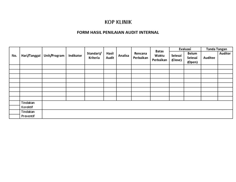 Form Audit Internal Klinik | PDF