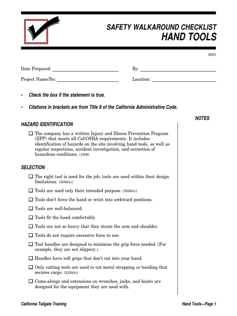 Checklist Hand Tools | PDF | Personal Protective Equipment | Tools