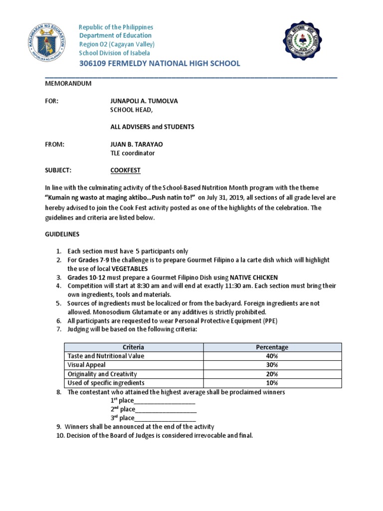 Cookfest 2019 Guidelines and Criteria | PDF | Food And Drink ...