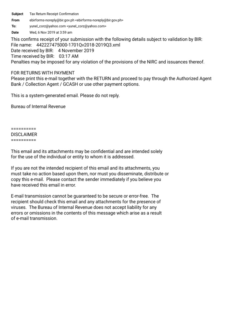 Yahoo Mail Document - Tax Return Receipt Confirmation5 | PDF | Finance ...