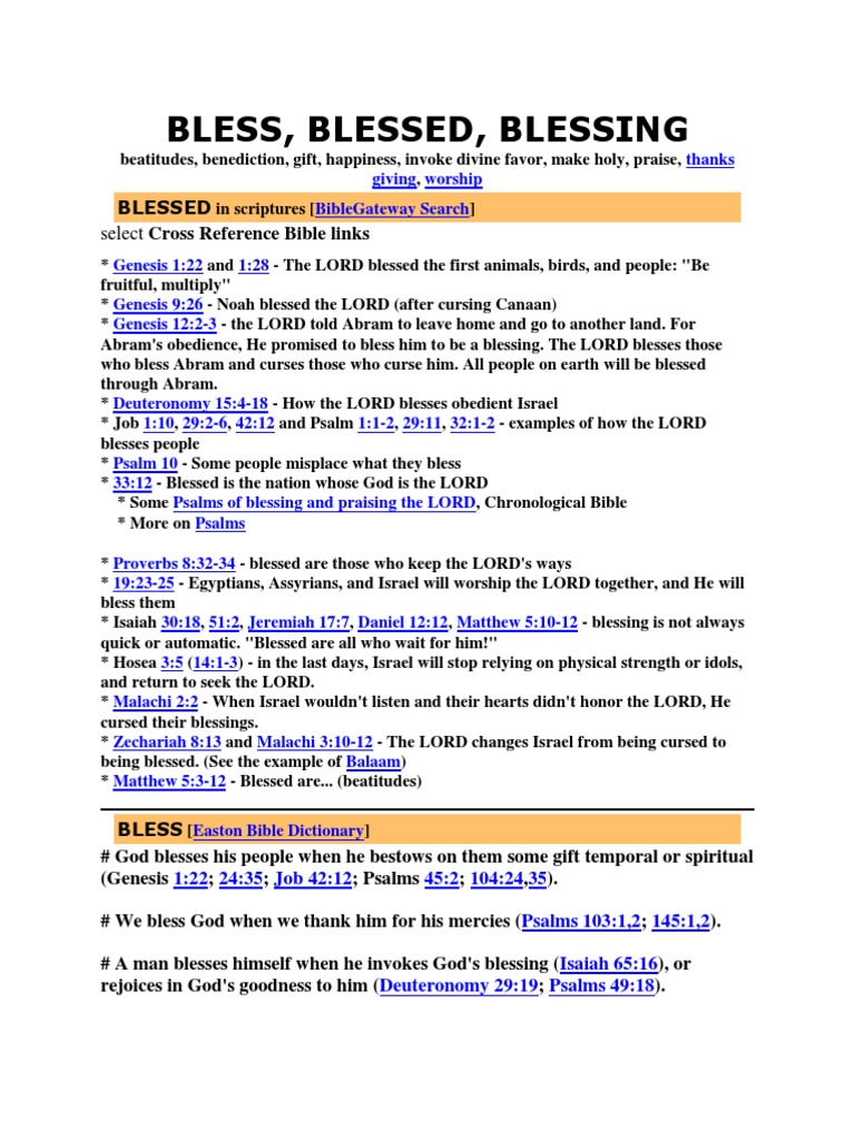 Bless, Blessed, Blessing: Select Cross Reference Bible Links | PDF | Blessing | Book Of Genesis