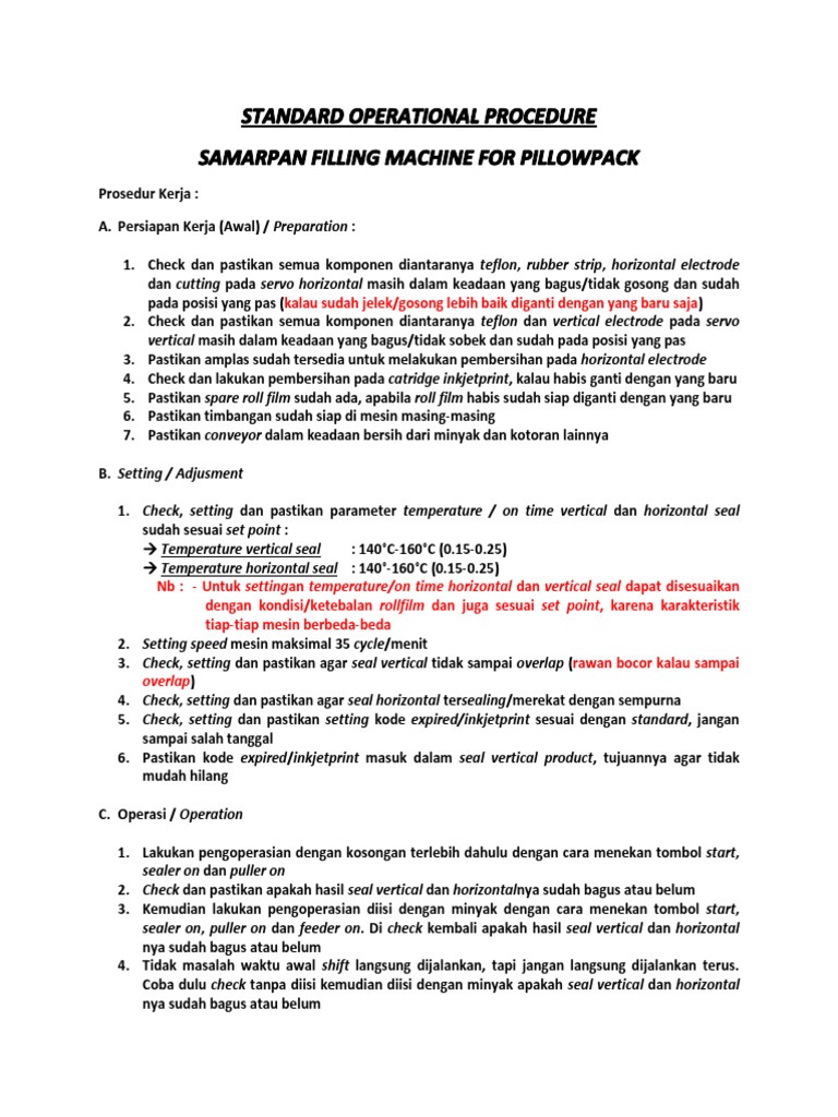 SOP Samarpan Filling Machine | PDF