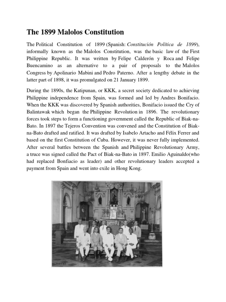 The 1899 Malolos Constitution | PDF | President Of The Philippines ...