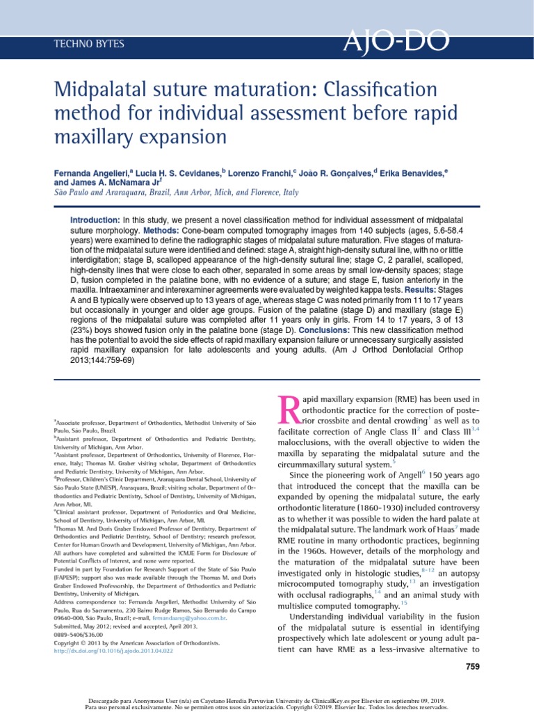Midpalatal Suture Maturation - Classification Method For Individual ...