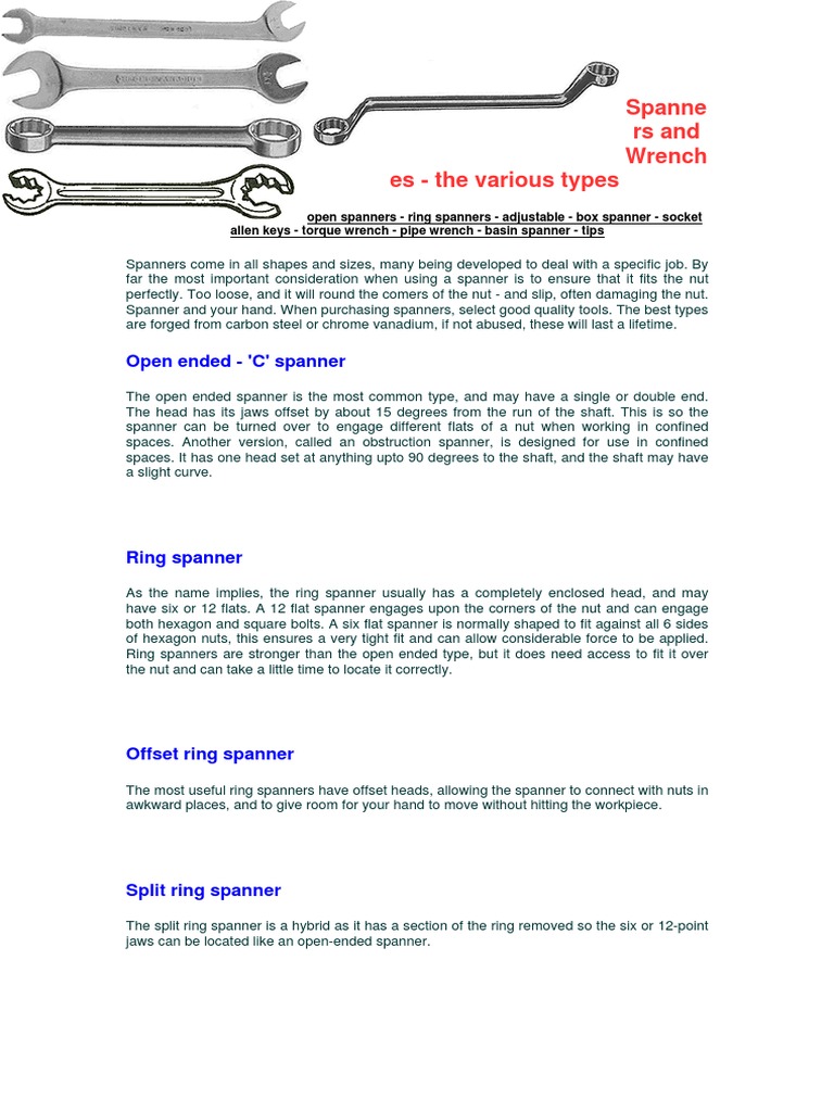 Spanners and Wrenches PDF | PDF | Nut (Hardware) | Screw