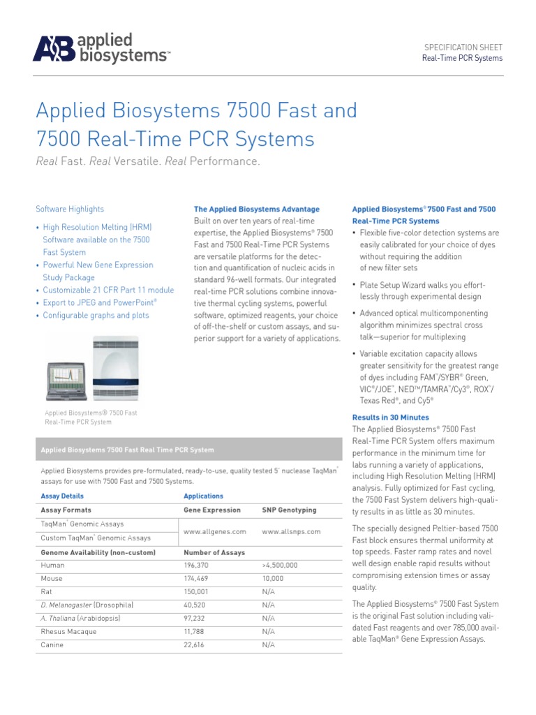 7500 Specification Sheet PDF | PDF | Real Time Polymerase Chain ...