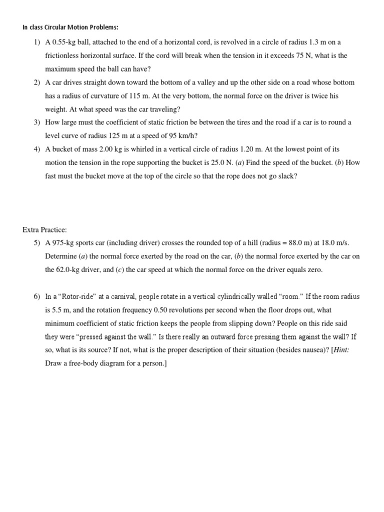 In Class Circular Motion Problems | PDF