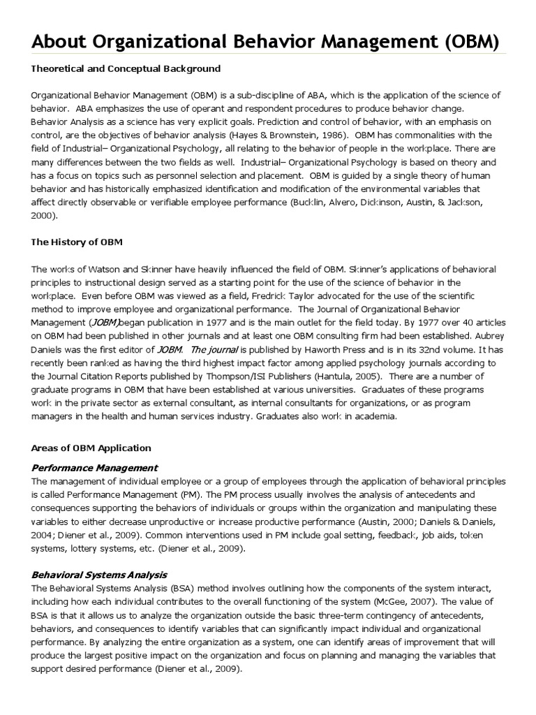 About Organizational Behavior Management (OBM) : Theoretical and ...
