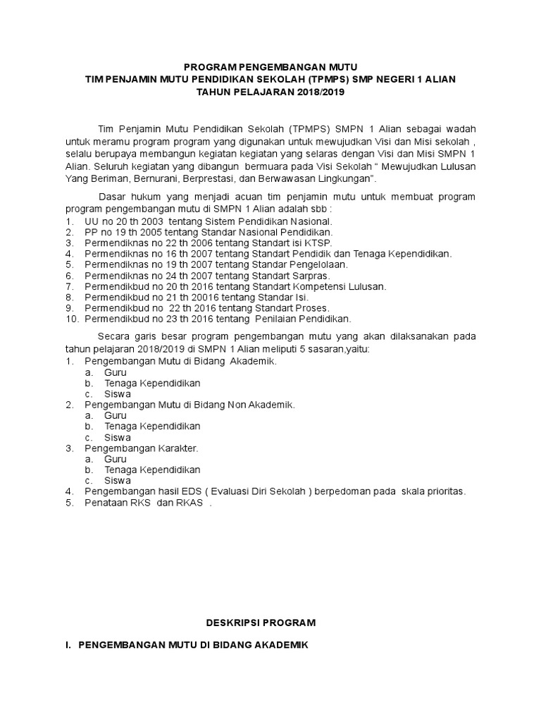 Program Kerja Tpmps 2018 | PDF