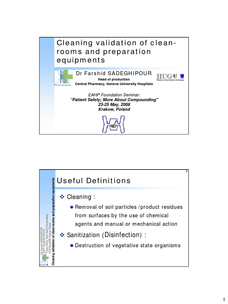 Cleaning Validation of Clean-Rooms and Preparation Equipments | PDF ...