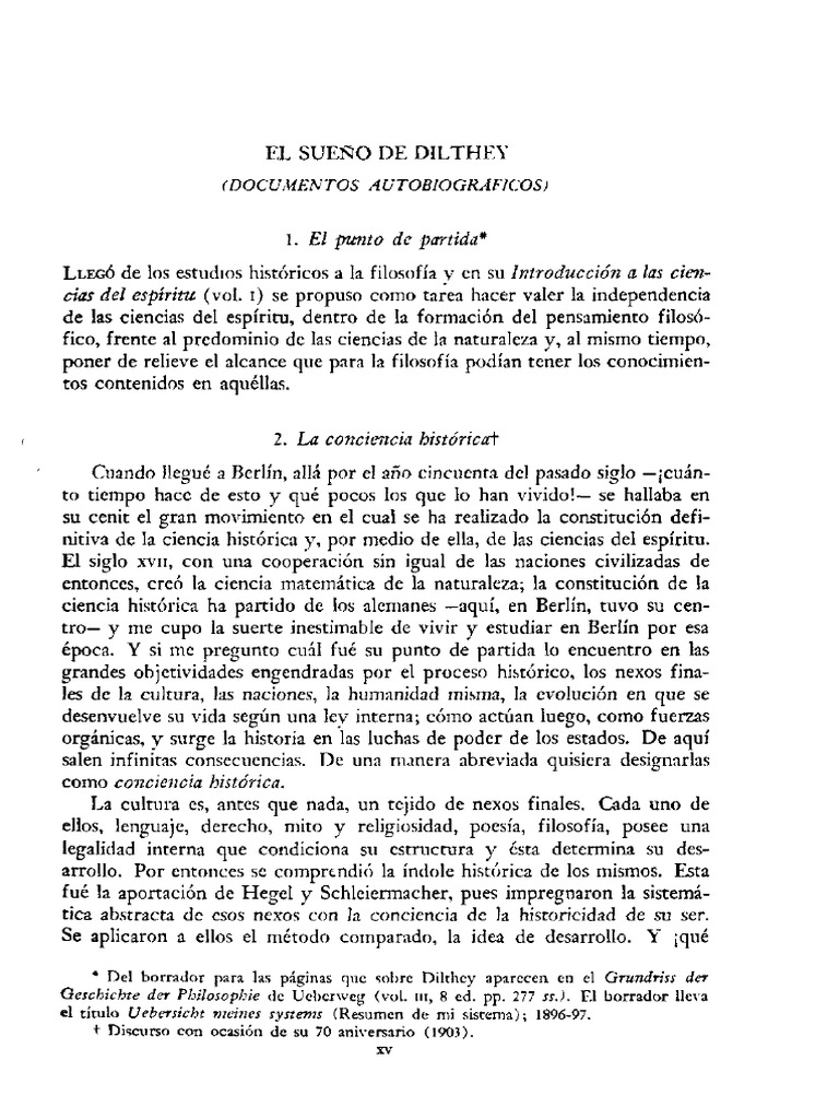DILTHEY - El Sueño de Dilthey (Int. A Las Ciencias Del Espíritu) PDF ...