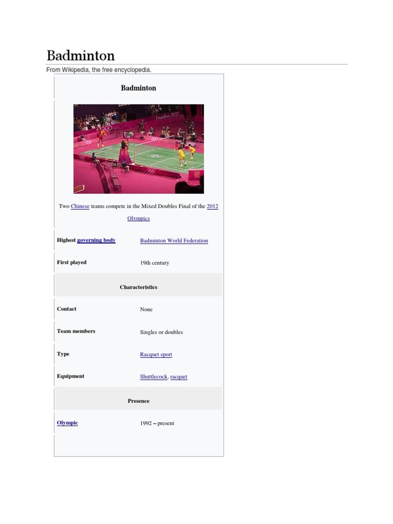Badminton | PDF | Athletic Sports | Racquet Sports