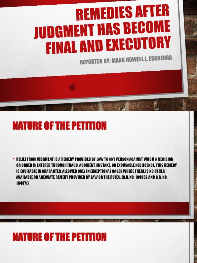 Remedies After Judgment Has Become Final and Executory | PDF ...