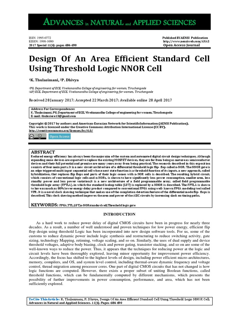 Design of An Area Efficient Standard Cell Using Threshold Logic NNOR ...