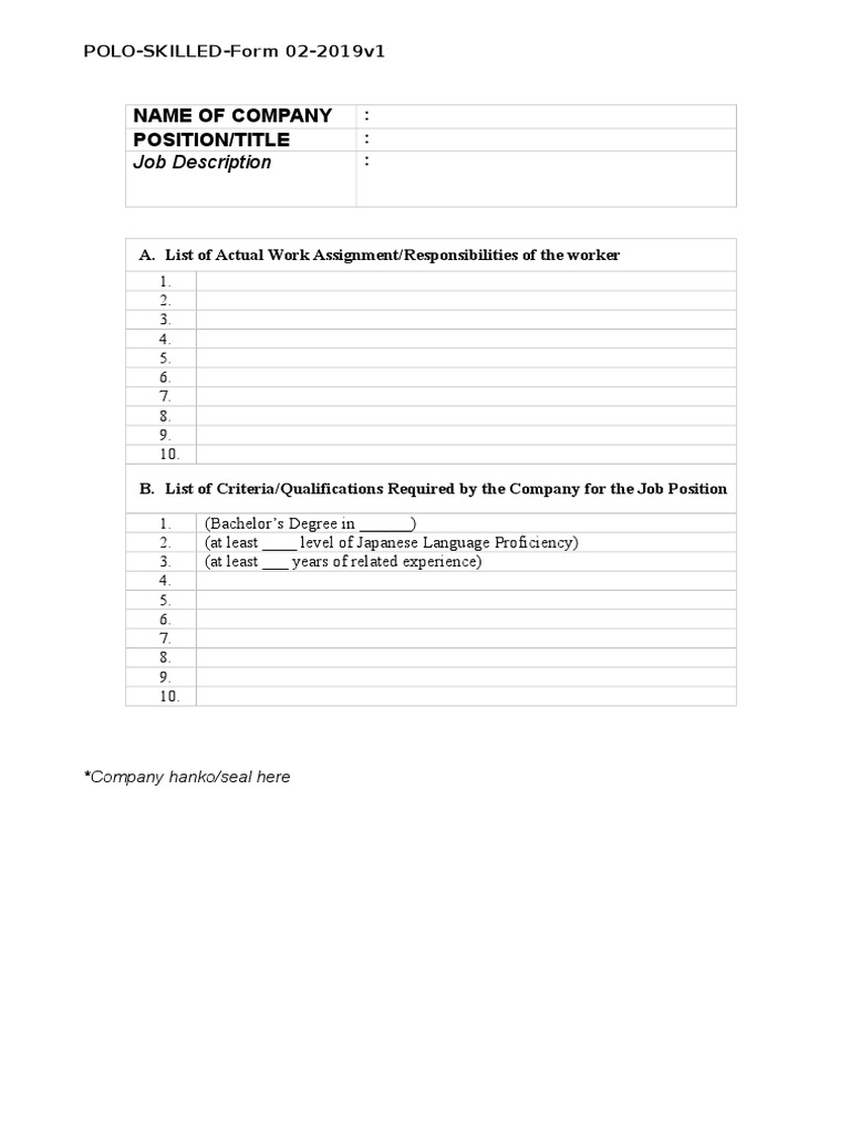 POLO SKILLED Form 02 2019v1 LIST OF ACTUAL DUTIES LIST OF JOB ...