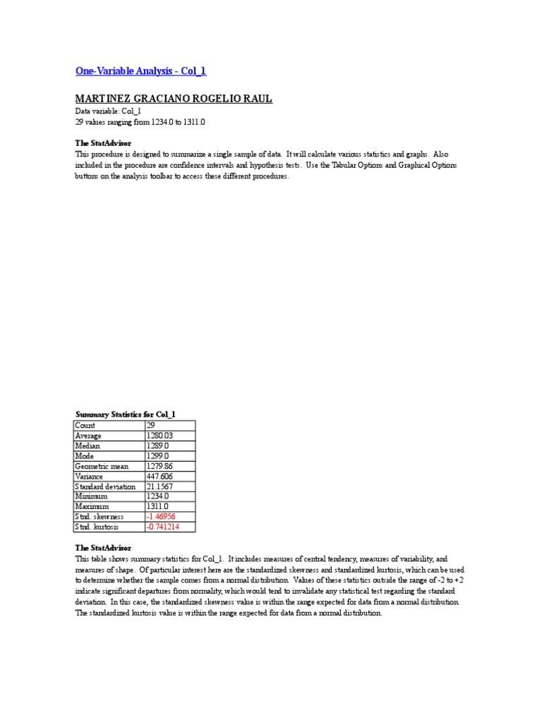 One-Variable Data Analysis Summary | PDF