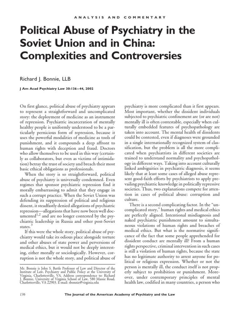 Political Abuse of Psychiatry in The Soviet Union and in China ...