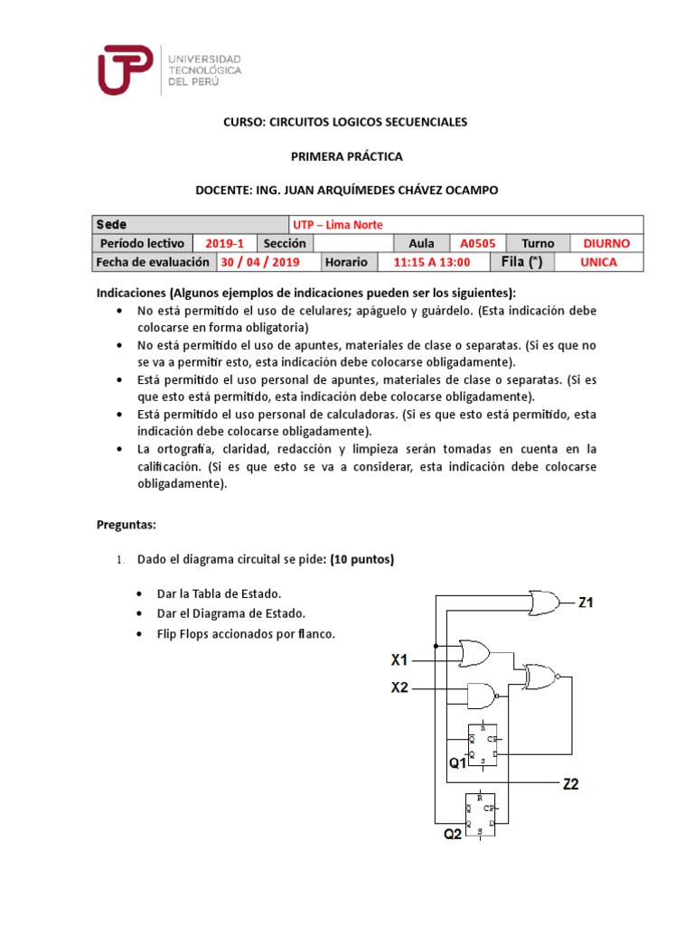 Circuitos Logicos Secuenciales - A205 - Practica 1 - LN - G1 - 201902 | PDF