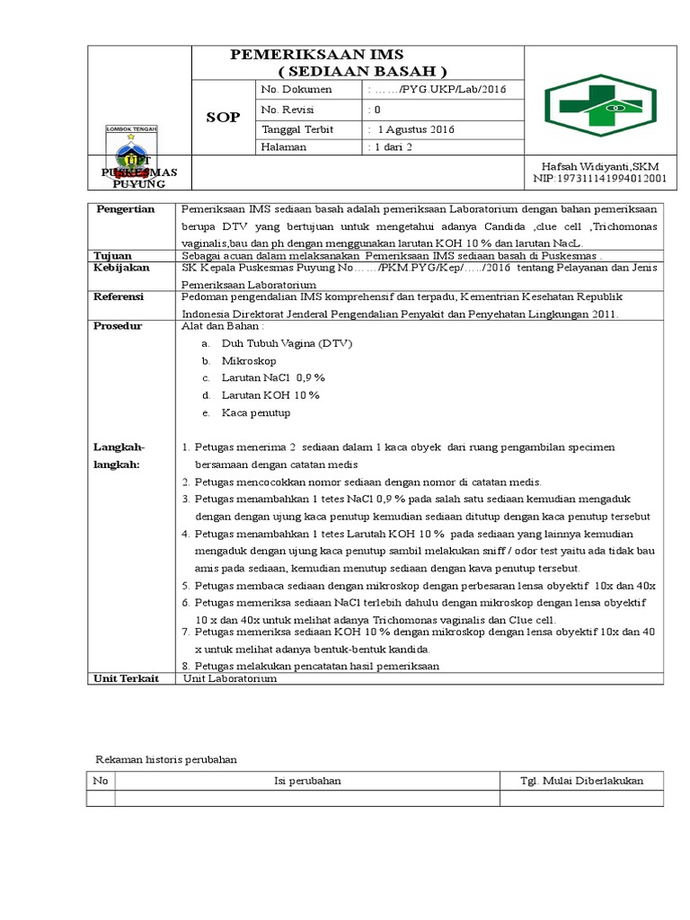 SOP Pemeriksaan IMS di Puskesmas | PDF
